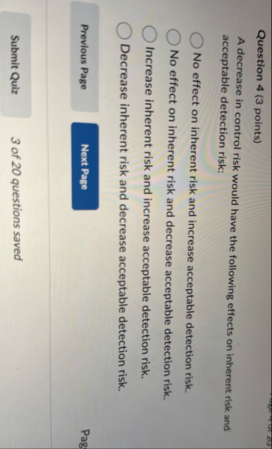 Solved Question 4 (3 ﻿points)A decrease in control risk | Chegg.com