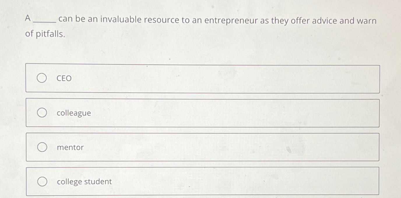 Solved A can be an invaluable resource to an entrepreneur as | Chegg.com