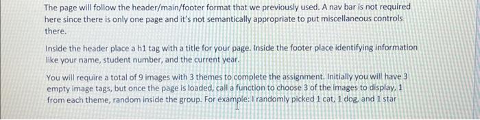 Solved The page will follow the header/main/footer format | Chegg.com