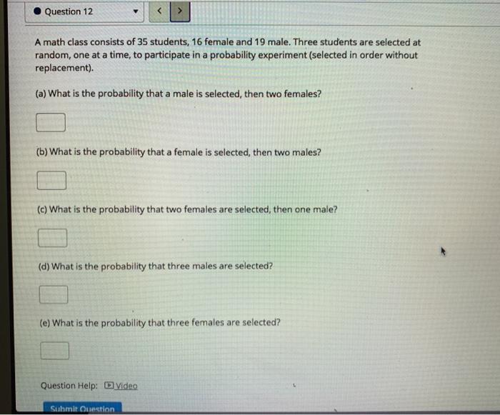 Solved Question 12 > A math class consists of 35 students, | Chegg.com