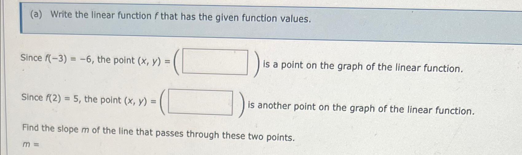 Solved (a) ﻿Write the linear function f ﻿that has the given | Chegg.com