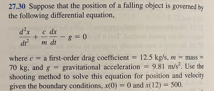 27.30 Suppose that the position of a falling object | Chegg.com