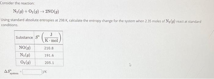 Solved Consider the reaction: N2(g)+O2(g)→2NO(g) Using | Chegg.com