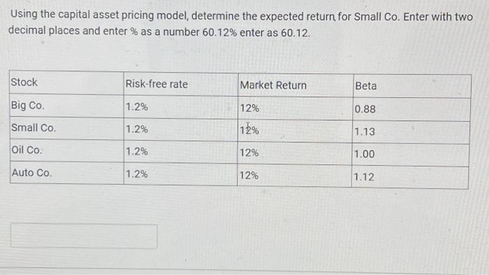Solved Using the capital asset pricing model, determine the | Chegg.com
