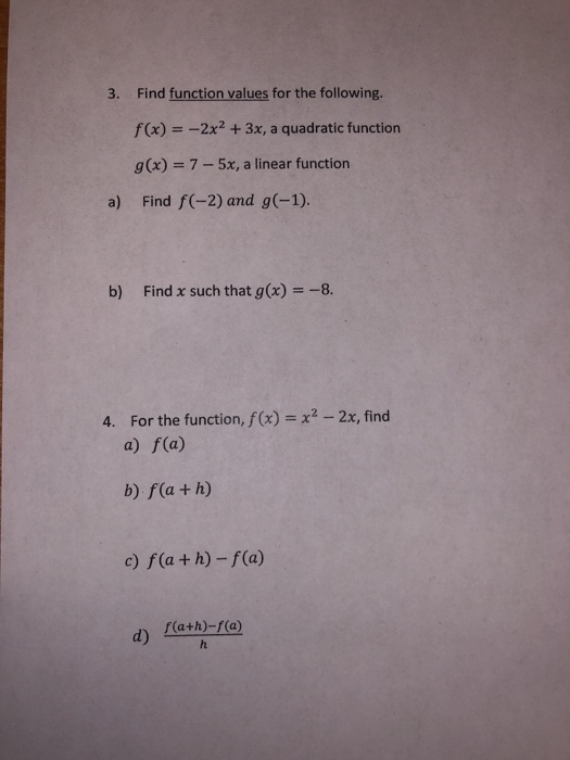 Solved 3. Find function values for the following. f(x) = | Chegg.com