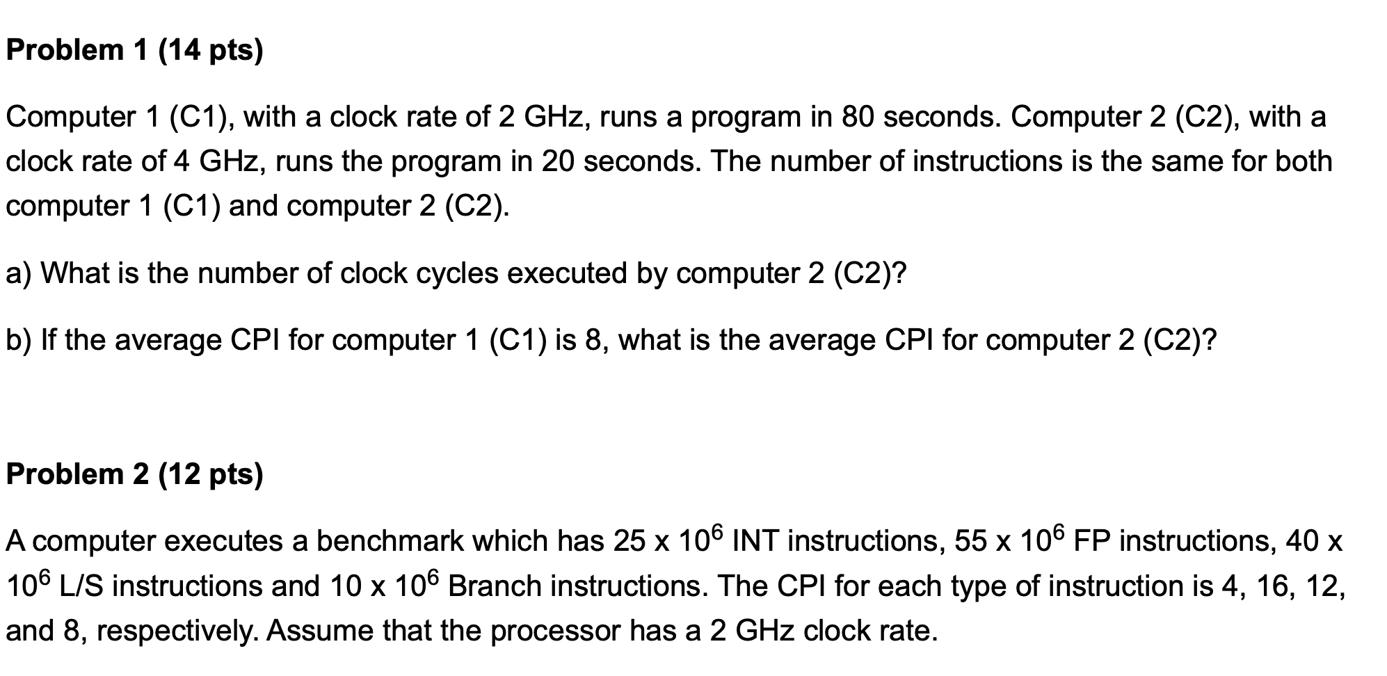 Solved Problem 1 (14 ﻿pts)Computer 1 (C1), ﻿with a clock | Chegg.com