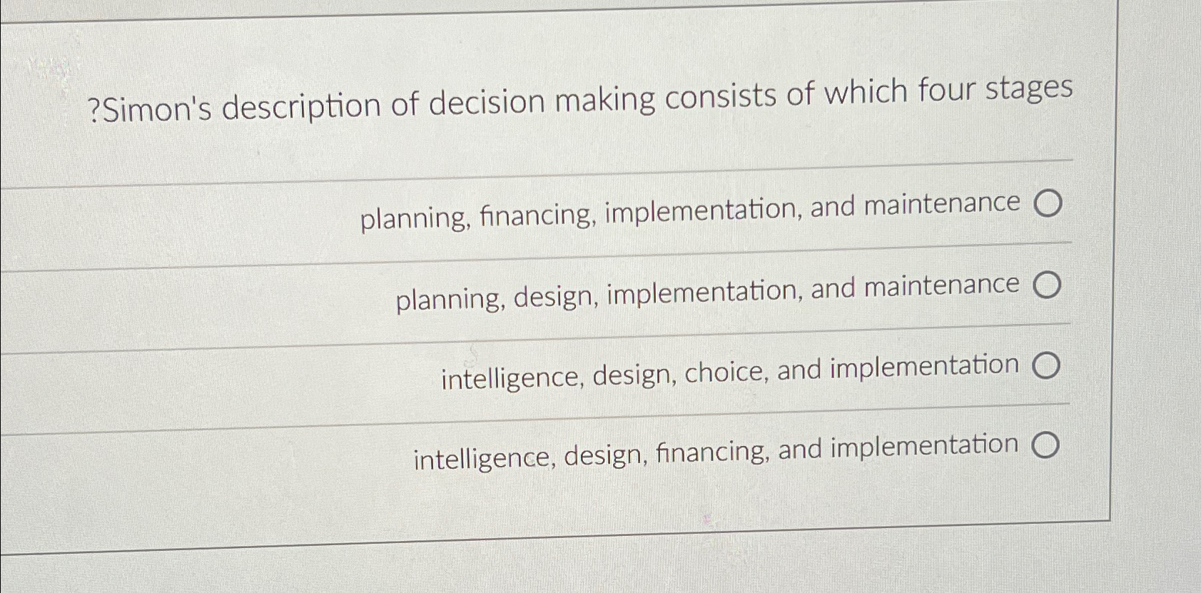 Solved ?Simon's description of decision making consists of | Chegg.com