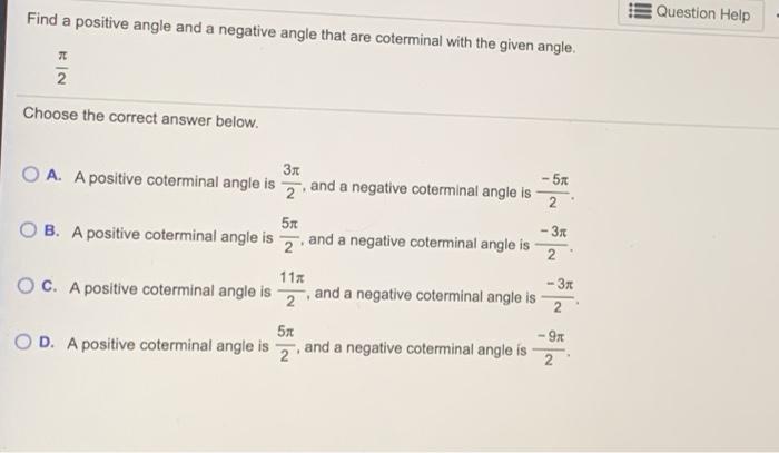 Solved Find a positive angle and a negative angle that are | Chegg.com