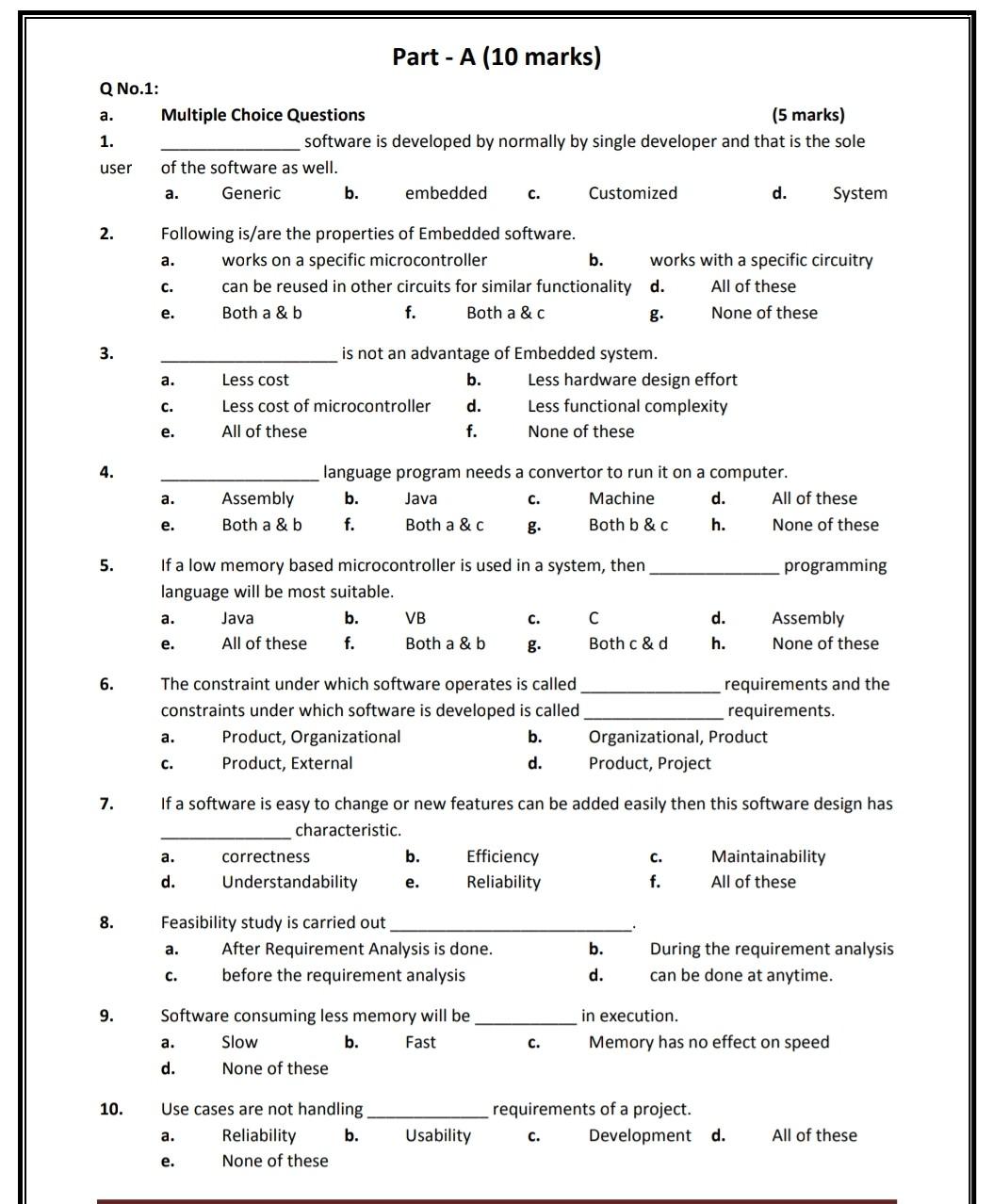 Solved Part - A (10 marks) Q No.1: a. Multiple Choice | Chegg.com