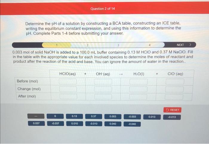 Solved Determine the pH of a solution by constructing a BCA | Chegg.com