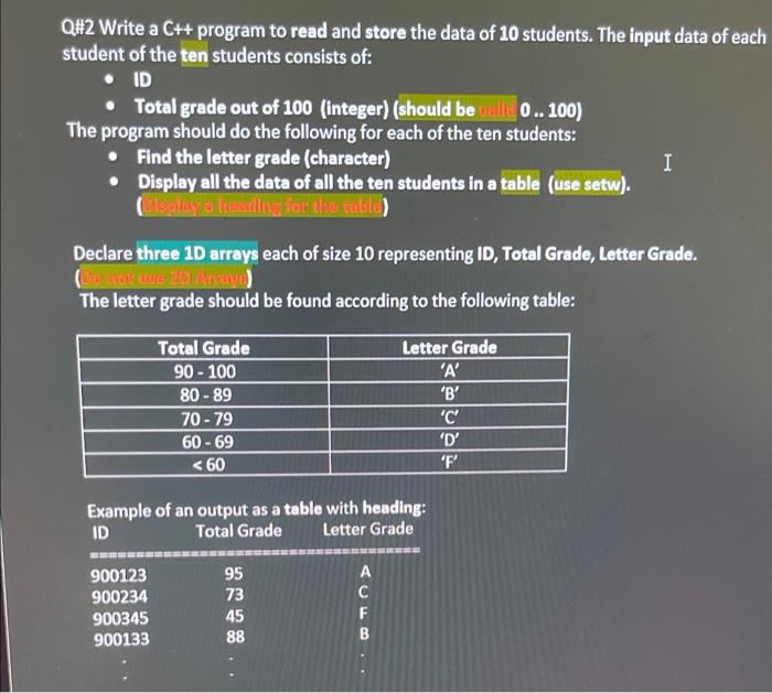 Solved Q#2 Write a C++ program to read and store the data of | Chegg.com