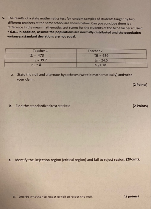 Solved 5. The results of a state mathematics test for random | Chegg.com