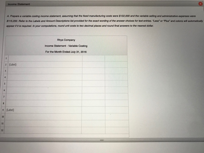 Solved Label and Amount Destine Income Statement | Chegg.com