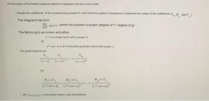 Solved Put the steps of the Partial Fractions method of | Chegg.com
