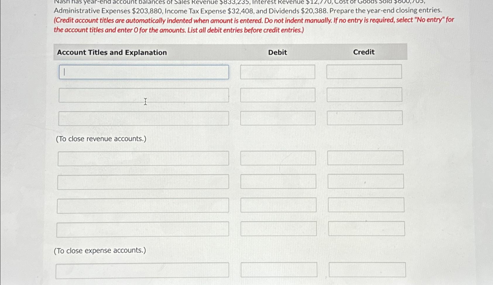 Solved Administrative Expenses $203,880, Income Tax Expense | Chegg.com