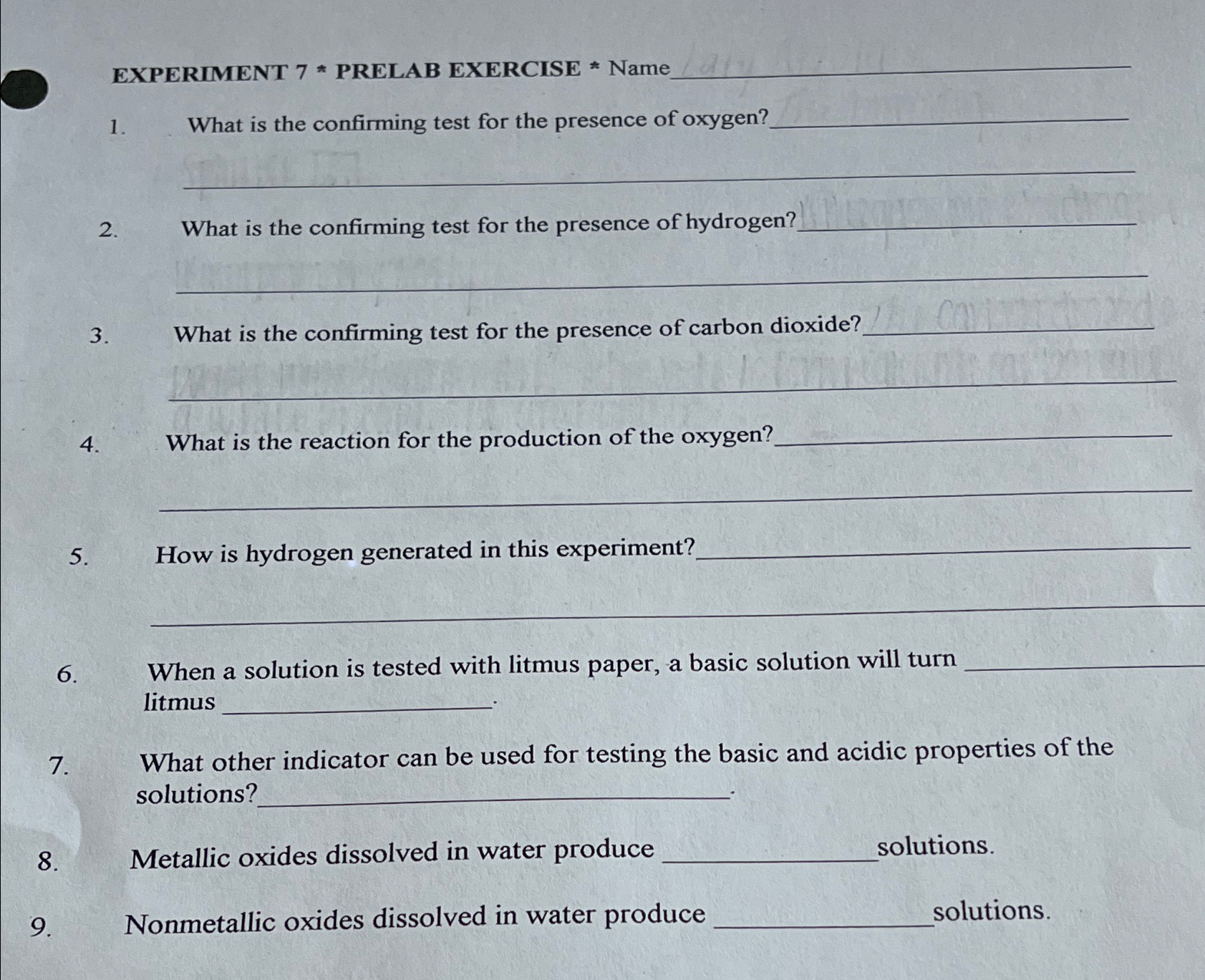 Solved EXPERIMENT 7 * ﻿PRELAB EXERCISE * ﻿NameWhat is the | Chegg.com