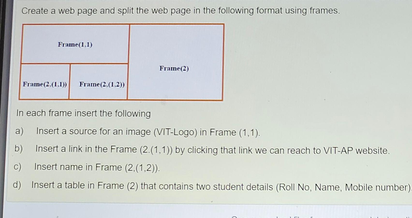 Solved Create a web page and split the web page in the | Chegg.com
