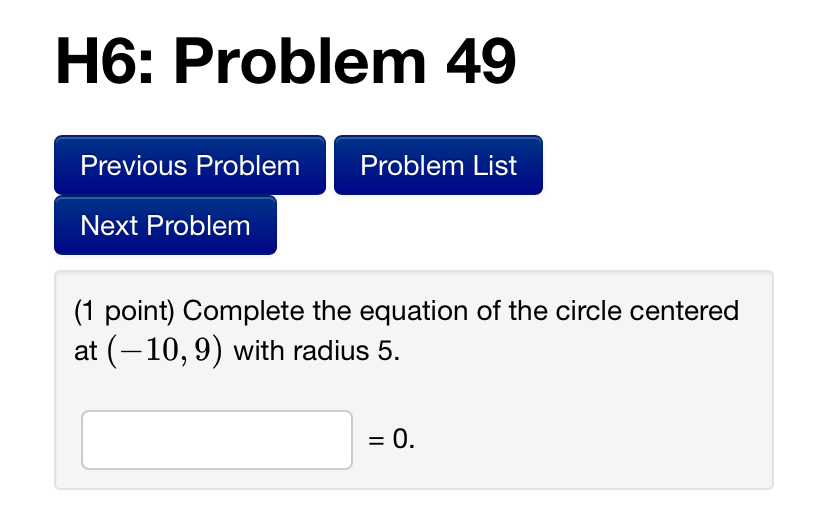 Solved H6: Problem 49Previous Problem(1 ﻿point) ﻿Complete | Chegg.com