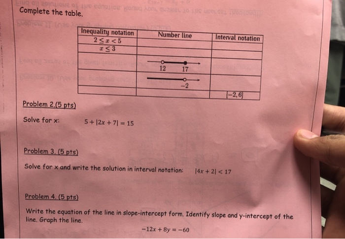 Solved colour Complete the table. Number line Interval | Chegg.com