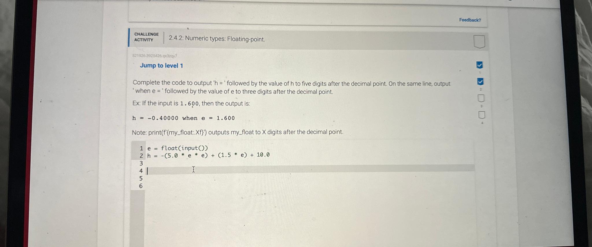 Solved Feedback?CHALLENGEACTIVITY2.4.2: Numeric types: | Chegg.com Solved Feedback?CHALLENGEACTIVITY2.4.2: Numeric types: | Chegg.com