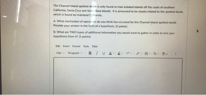Solved The Channel Island spotted skunk is only found on two | Chegg.com
