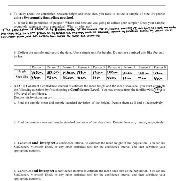 Solved 1. To study about the correlation between height and | Chegg.com