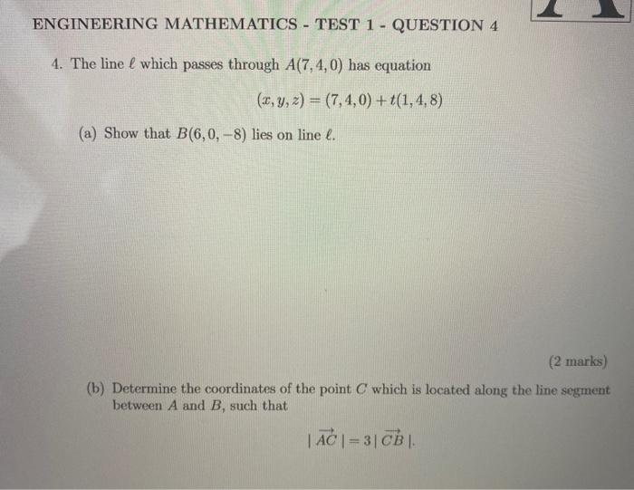 Solved ENGINEERING MATHEMATICS - TEST 1 - QUESTION 4 4. The | Chegg.com
