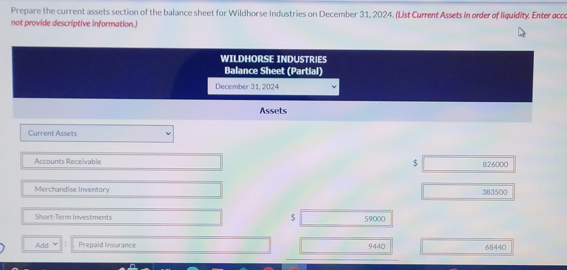 Solved Prepare the current assets section of the balance | Chegg.com