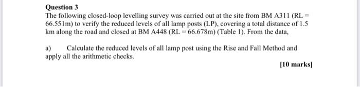 Solved Question 3 The following closed-loop levelling survey | Chegg.com
