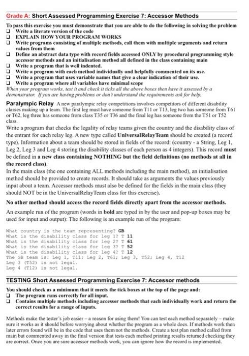 Solved Grade A: Short Assessed Programming Exercise 7: | Chegg.com Solved Grade A: Short Assessed Programming Exercise 7: | Chegg.com