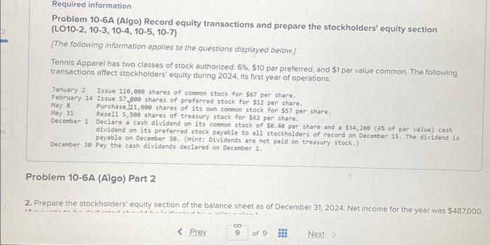 Solved Required information Problem 10-6A (Algo) Record | Chegg.com
