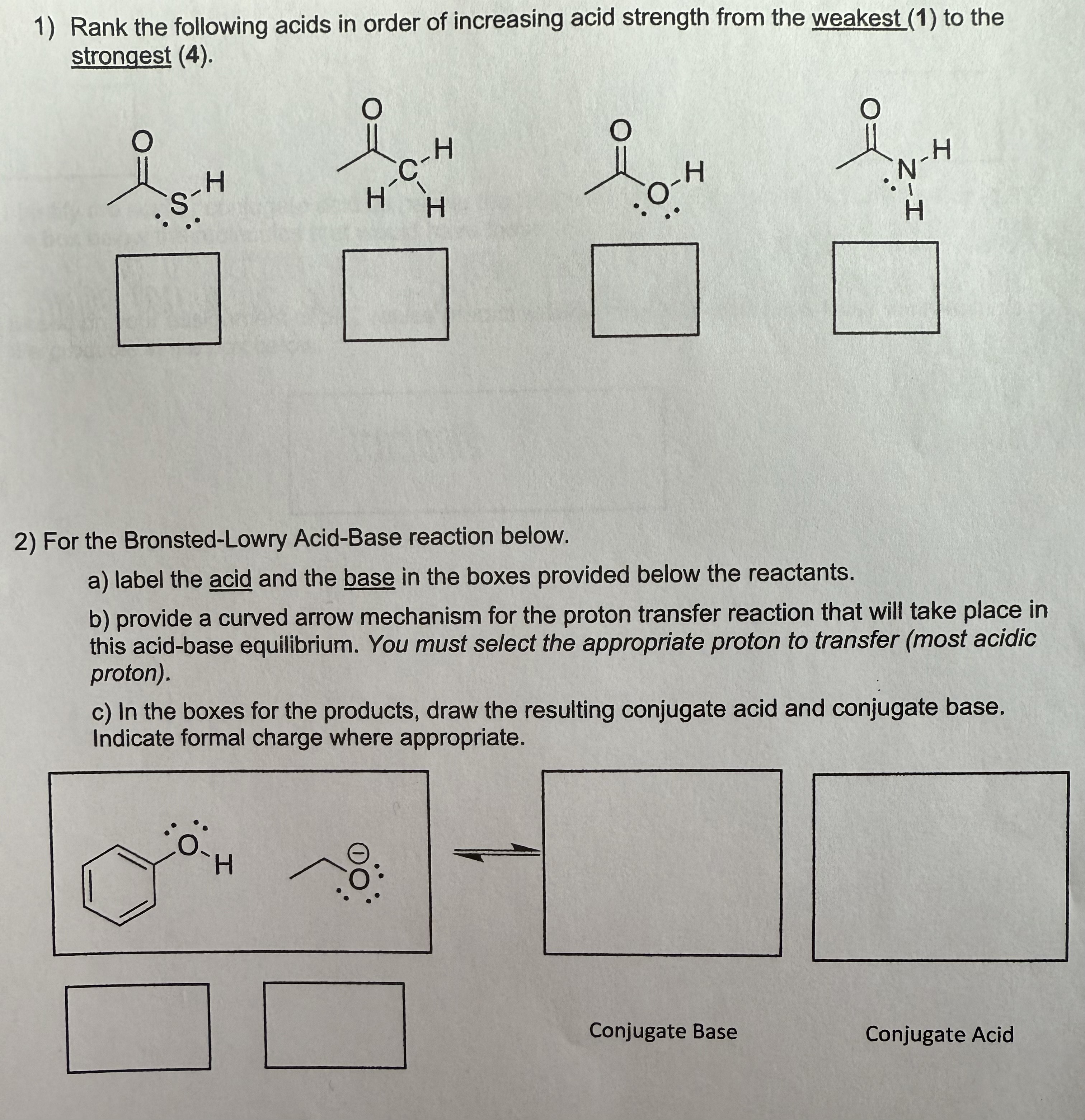 1) ﻿Rank the following acids in order of increasing | Chegg.com