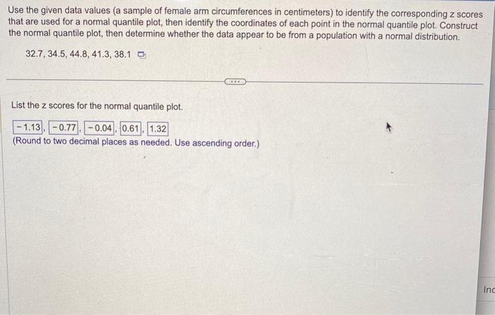 Solved Use the given data values (a sample of female arm | Chegg.com