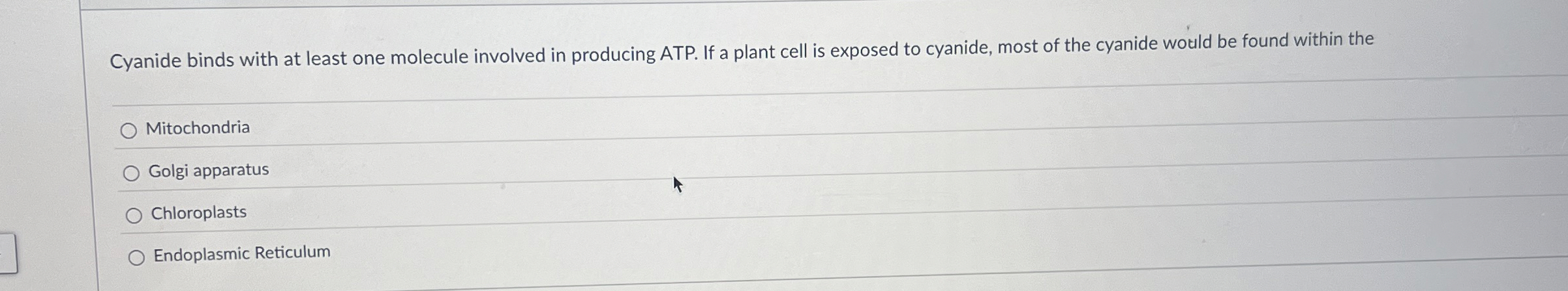 Solved Cyanide binds with at least one molecule involved in | Chegg.com
