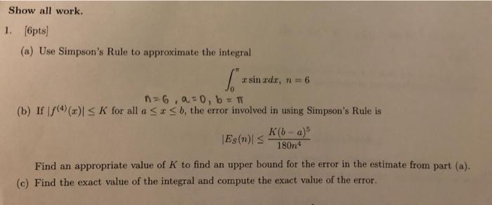 Solved (a) Use Simpson's Rule to approximate the integral | Chegg.com