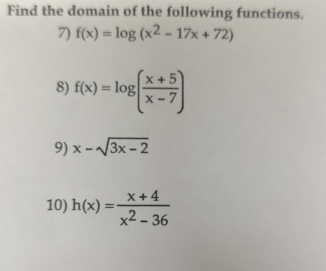 Solved Find the domain of the following | Chegg.com