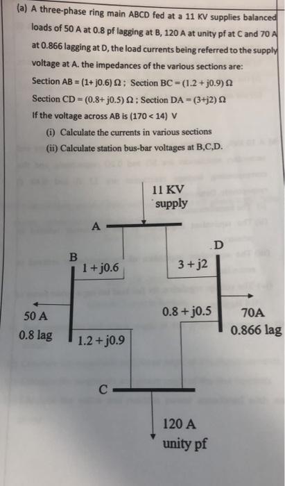 Solved (a) A three-phase ring main ABCD fed at a 11KV | Chegg.com