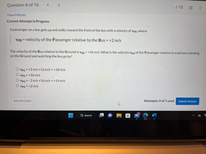 Solved A passenger on a bus gets up and walks toward the | Chegg.com