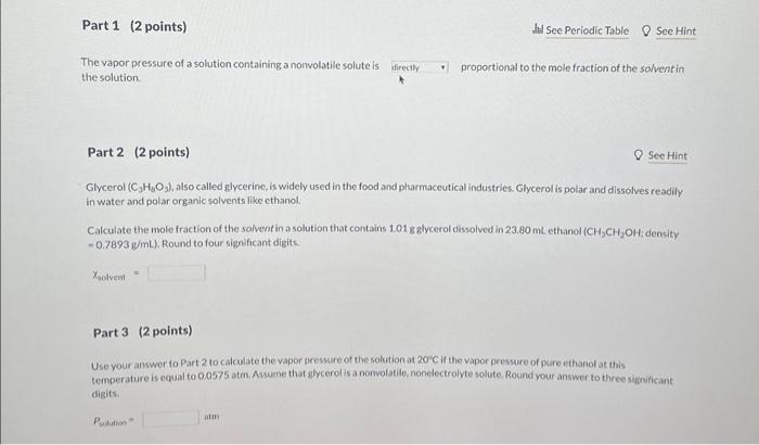 Solved Part 1 (2 points) Wi See Periodic Table O See Hint | Chegg.com