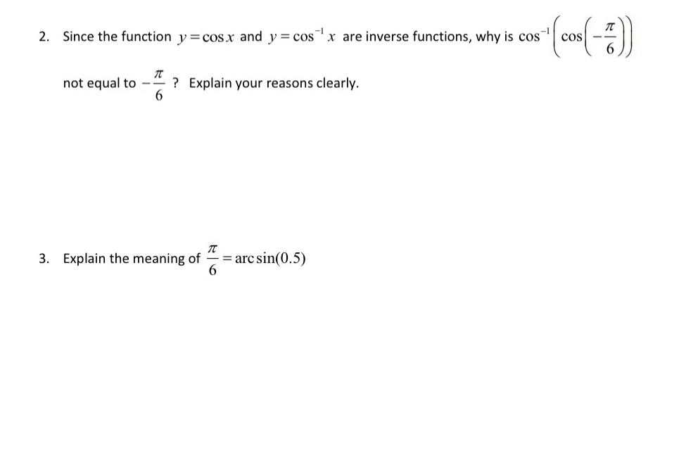 Solved Since the function y=cosx ﻿and y=cos-1x ﻿are inverse | Chegg.com