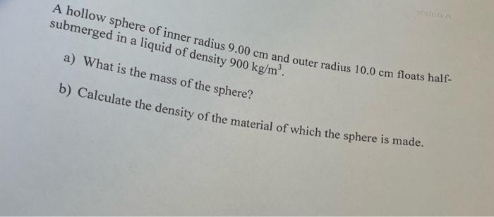 Solved A hollow sphere of inner radius 9.00 cm and outer | Chegg.com