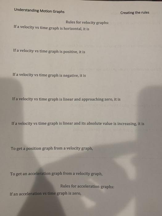 Solved Understanding Motion Graphs Creating the rules Rules | Chegg.com