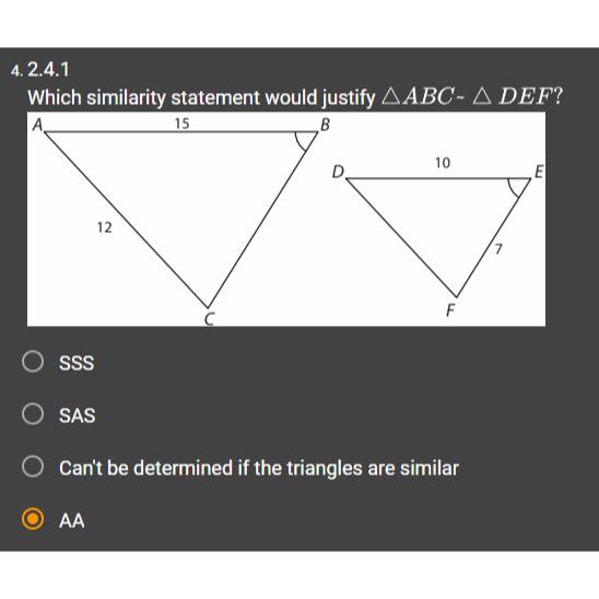 Solved 2.4.1Which similarity statement would iustify | Chegg.com