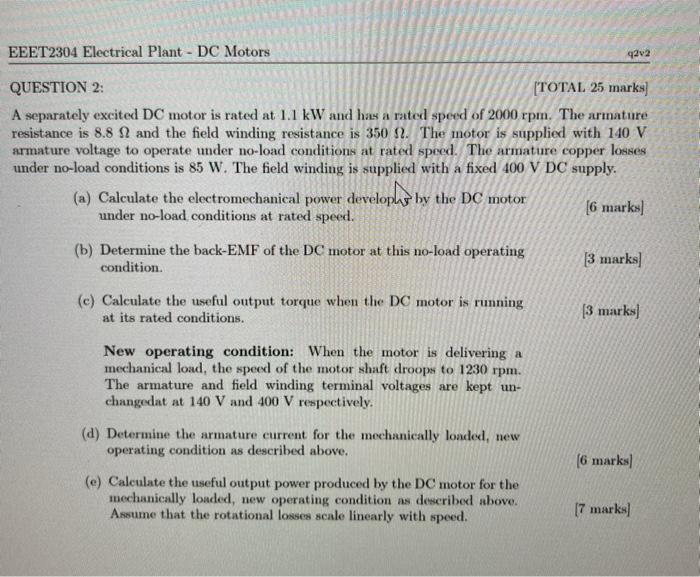 Solved EEET2304 Electrical Plant - DC Motors 4202 QUESTION | Chegg.com