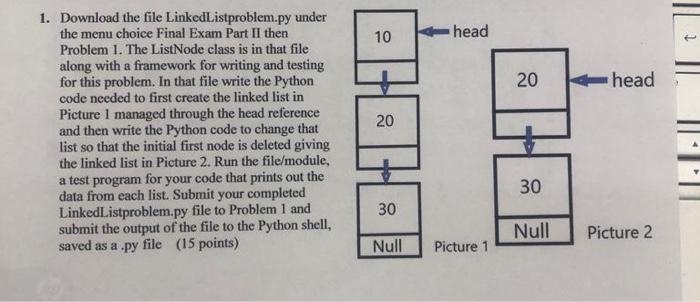 Solved 1. Download the file LinkedListproblem.py under the | Chegg.com