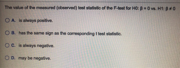 Solved The value of the measured (observed) test statistic | Chegg.com
