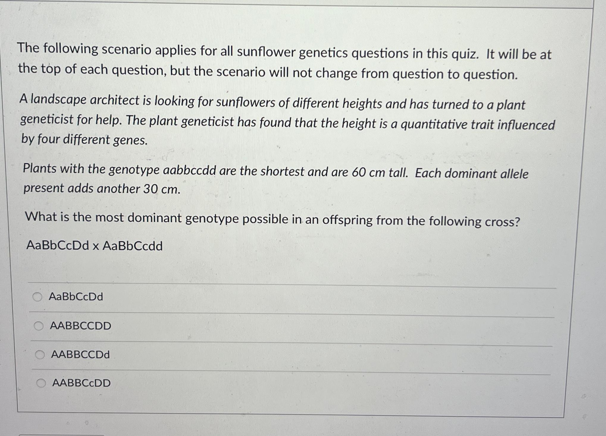 Solved The following scenario applies for all sunflower | Chegg.com