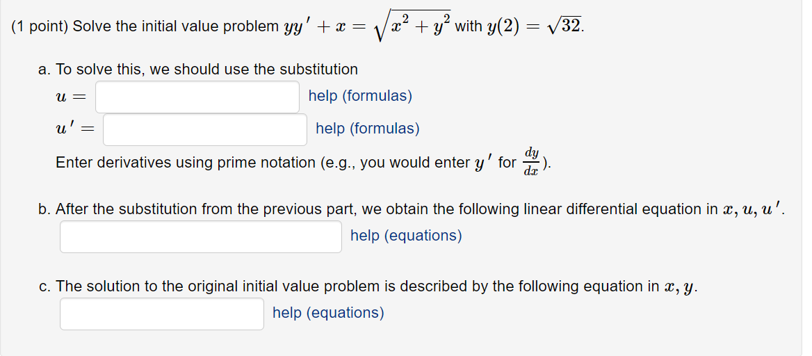 Solved (1 ﻿point) ﻿Solve the initial value problem | Chegg.com