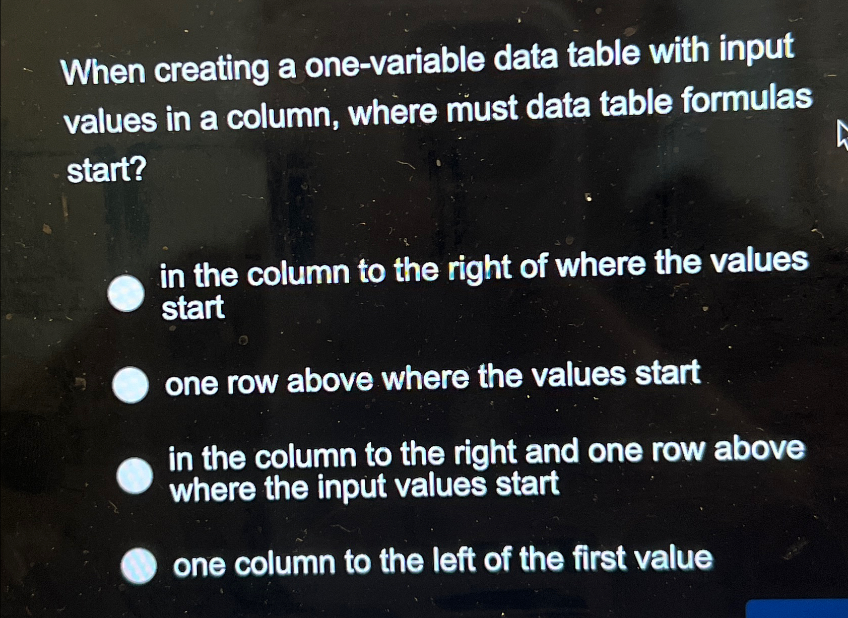 Solved When creating a one-variable data table with input | Chegg.com