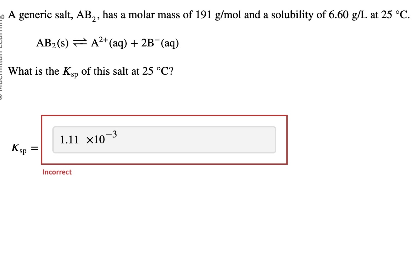 Solved A generic salt, AB2, ﻿has a molar mass of 191gmol | Chegg.com